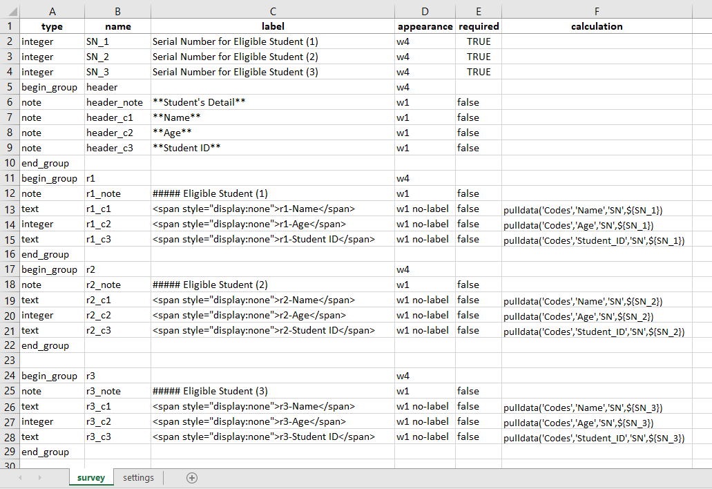 Auto-fill question matrix based on ID - Form Building - KoboToolbox Community Forum