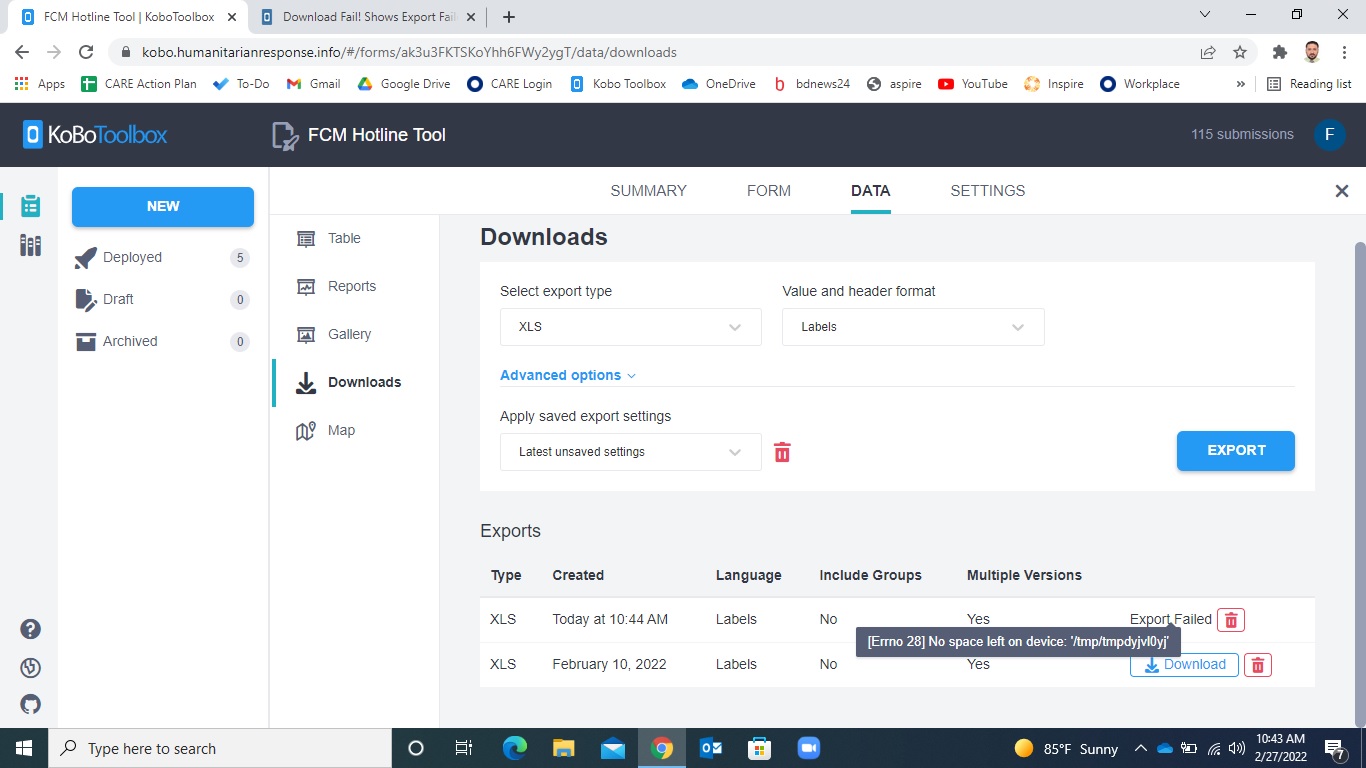 Error Export Data To XLS Data Management KoboToolbox Community Forum