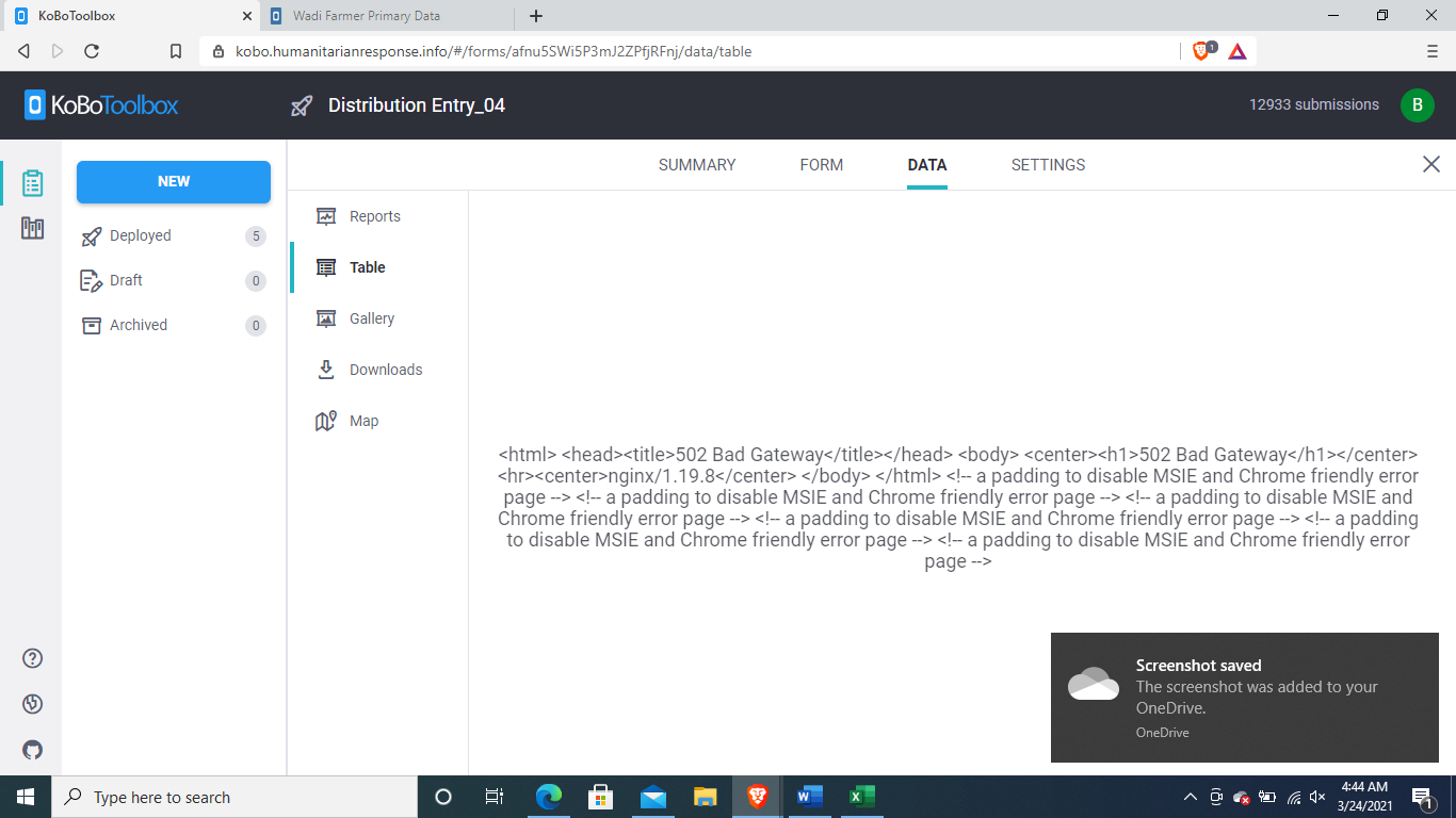 Kobo data table not getting loaded and showing error - Data Management - KoboToolbox Community Forum