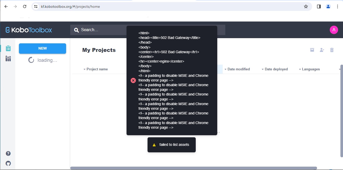 Failed to list assets in kobo - Account Issues - KoboToolbox Community Forum