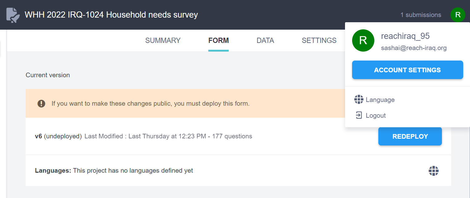 Restoring Previous Version Of The Form Form Building KoboToolbox