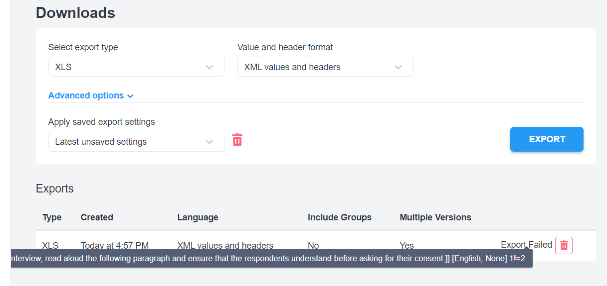 Export data failed - Data Management - KoboToolbox Community Forum