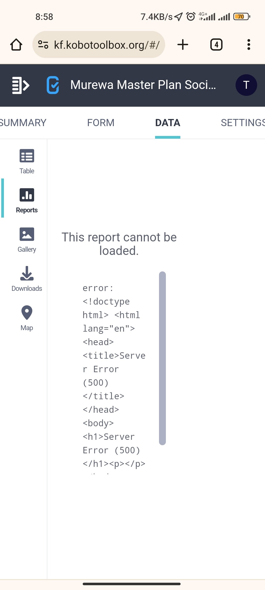 Am facing error 500 when i need to get a report from the submissions how do I fix it - Data ...