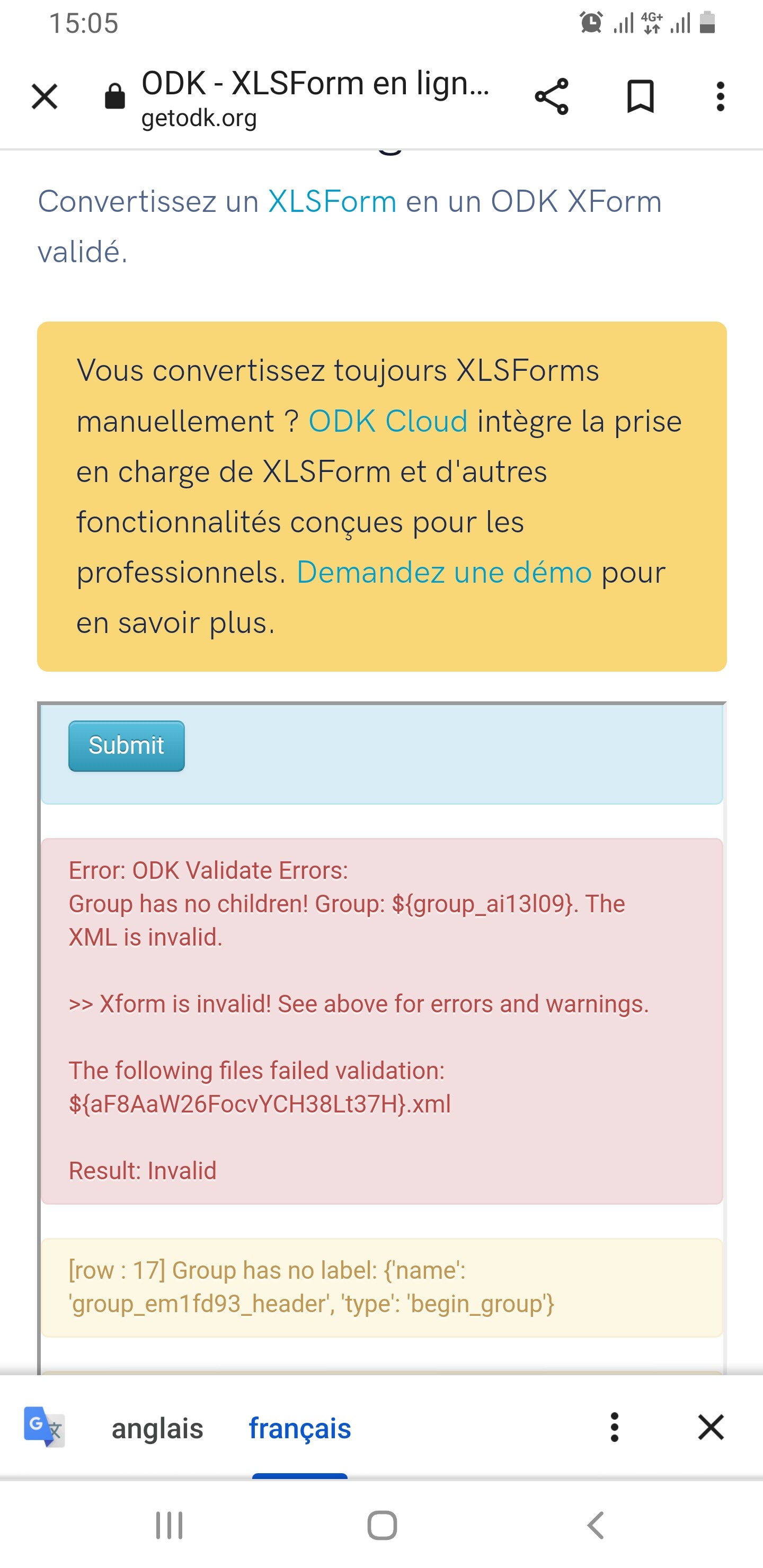 Error message displayed when deploying a survey form - Form Building - KoboToolbox Community Forum