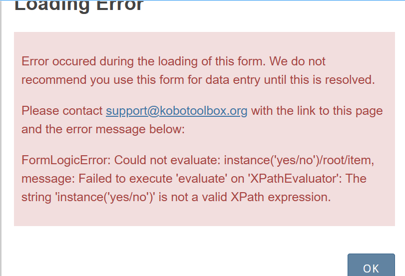 Error message previewing the form - Form Building - KoboToolbox Community Forum